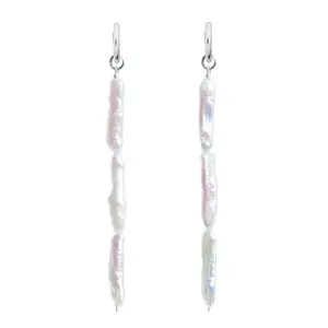 ORA PEARLS Linea Stick Pearl Hoop Earrings - Silver
