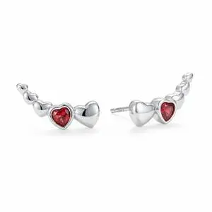 HARFI Heart Shaped Sterling Silver Stud Earrings - Silver/red