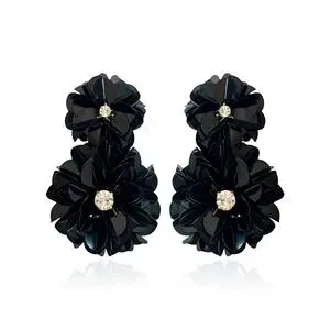 PINAR OZEVLAT Blossom Drop Earrings Black