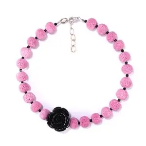MINERALGEMS ✩ STUDIO Madrepora Coral Necklace With Black Rose - Pink