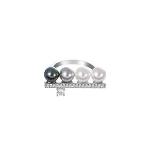 Arte Madrid Ring With Freshwater Shell Pearls And Zirconia - Grey