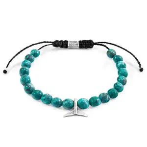 ANCHOR & CREW Think Ocean Mini Whale Silver And Stone Macrame Bracelet - Blue