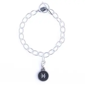 N'DAMUS LONDON Pisces Zodiac Sterling And Leather Curb Bracelet - Silver