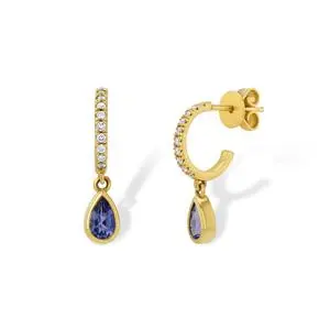 JEWELBIRD Diamond And Tanzanite Pear Drop Earrings - Blue/gold