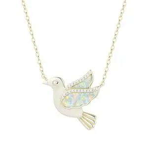 KAMARIA Opal Dove Bird Necklace With Crystals White