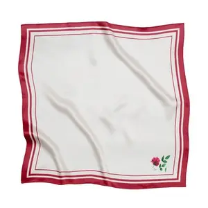 RAINSISTERS White / Red Small Red Minimal Floral Natural Silk Scarf - White/red