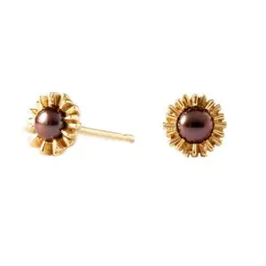 LEE RENEE Dahlia Bud Peacock Pearl Earrings - Gold