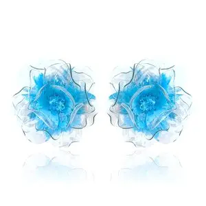 PINAR OZEVLAT Aerial Camellias Sky Earrings - Blue