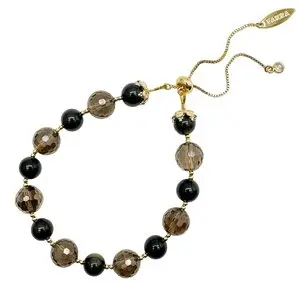 FARRA Smoky Quartz Adjustable Bracelet - Black