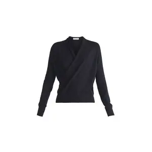 PAISIE Long Sleeve Knitted Wrap Top - Blue