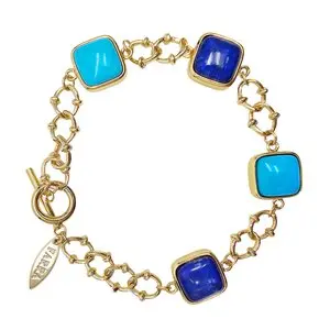 FARRA Square Turquoise And Lapis Chain Bracelet