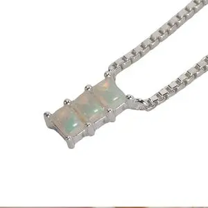 NASI SILVER Baguette Nahar Opal And Silver Necklace - White