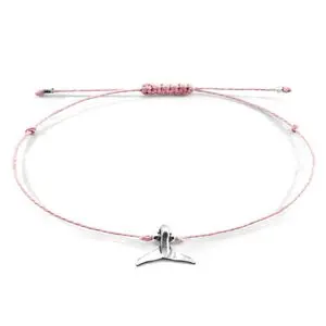 ANCHOR & CREW Think Ocean Mini Whale Silver & Rope Macrame Bracelet - Pink