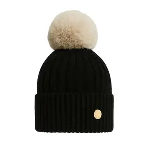 HORTONS ENGLAND Ribbed Cashmere Beanie With Pom-pom - Black