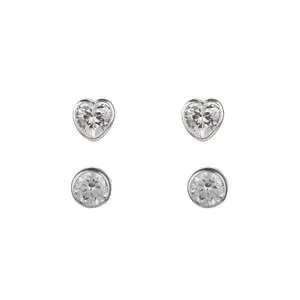 CHIARELLA Silver Duo Earrings Pack - Silver/white
