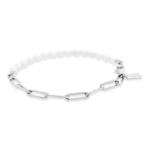 LUTIRO Paperclip And Freshwater Pearl Bracelet - Silver