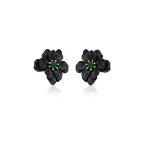 MILOU JEWELRY Violetta Flower Stud Earrings - Black