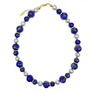 FARRA Lapis Lazuli And Freshwater Pearl Necklace - Blue/white