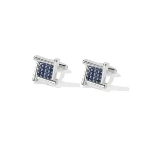 CLASSICHARMS Silver / Black Atlas Silver Sapphire Square Grid Cufflinks Silver/black