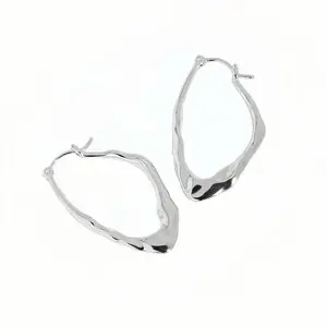 EVERY WAVE Lake Namtso Abstract Oval Sterling Hoop Earrings - Silver