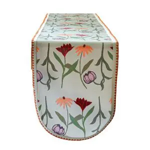SOPHIE WILLIAMSON DESIGN Large Table Runner In Oversize Bold Flower Print On Light - Grey