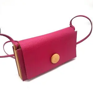 WOOD BELT Unique Mini Bag Galapagos Trust 2413 Beech Wood & Embossed Leather Bag - Pink