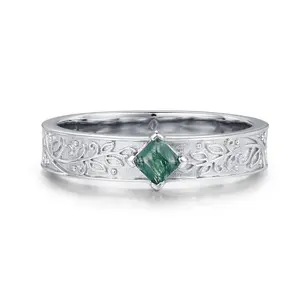 AZURA JEWELRY NEW YORK Oakleaf Moss Agate White Gold Vermeil Ring - Silver
