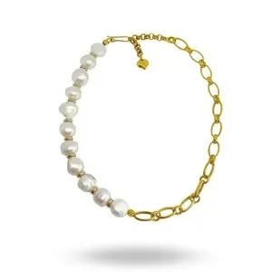 LINYA JEWELLERY Baroque Pearl Chain Necklace - Gold