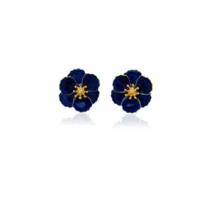 MILOU JEWELRY Navy Blossom Flower Earrings - Blue