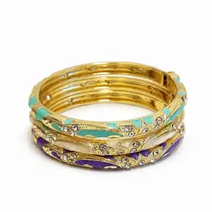 NUVV COLLECTION Enamel Bangles With Crystal Details Set Of 3 - Yellow