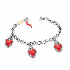 UNALOE Silver Bracelet With Red Heart And Horn Pendants - Silver/red