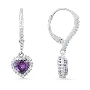 KYLIE HARPER February Amethyst Heart-cut Halo Earrings - Silver