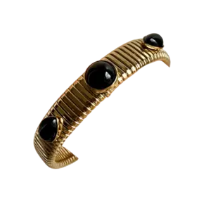 LAURA GRAY Round & Pear Shaped Onyx Omega Bracelet - Black