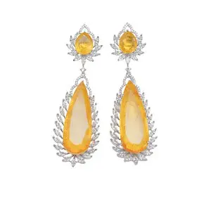 MERAKI BY RASHMI BAJAJ Larmes Cubic Zirconia Dangle Earrings - Yellow