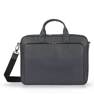 LUIS STEVEN Pebbled Leather Laptop Briefcase - Grey
