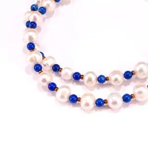 MINERALGEMS ✩ STUDIO Lapis Lazuli And Pearl Necklace - Blue/white