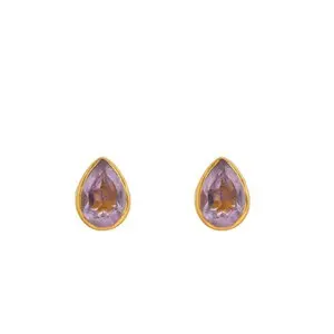 OPIUM JEWELS Tiny Teardrop Stud Earrings In Amethyst - Gold/yellow