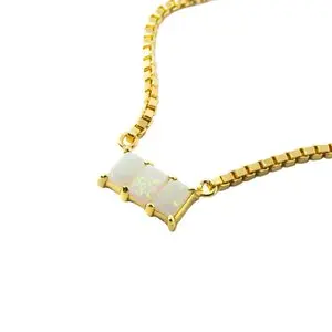 NASI SILVER Kadima Baguette Necklace With Opal - White