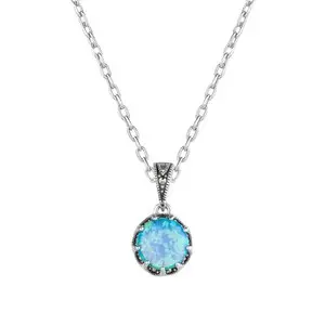SPERO LONDON Round Opal Sterling Silver Pendant Necklace - Blue