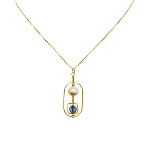 ARACHELI STUDIO Art Necklace With Vintage Glass And Pearl - Blue/gold