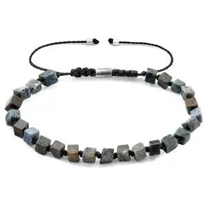 ANCHOR & CREW Dumortierite Ralph Silver & Stone Skinny Macrame Bracelet - Blue