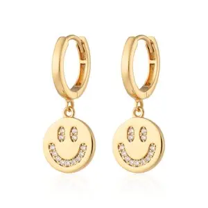 SCREAM PRETTY Smiley Face Charm Hoop Earrings - Gold