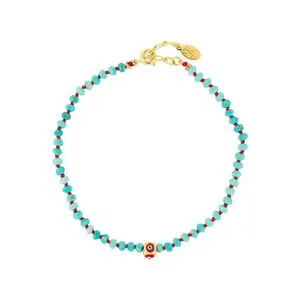 ATELIER PETITES PIERRES Anklet With Turquoise And Red Eye Detail - Blue/gold