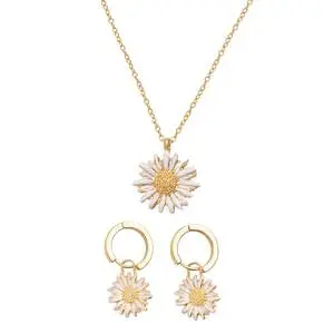 FABLE ENGLAND Daisy Huggie Earrings & Necklace Set - Gold