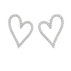 MAISON DE GALA Crystal Heart Statement Earrings - Silver
