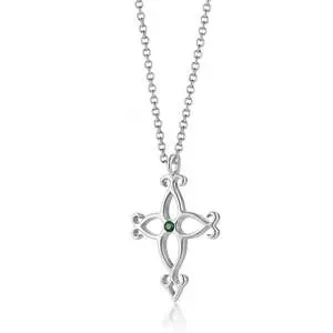 UNALOE Sterling Silver Emerald Soul Cross Necklace - Green/silver