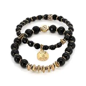 EBRU JEWELRY Onyx & Hematite Stone Bracelet Set - Gold/black