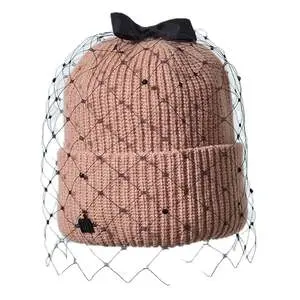 MISA HARADA MILLINERY Mina Crystal Veiled Beanie - Beige
