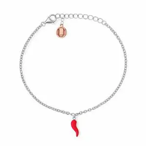 UNALOE Silver Bracelet With Red Horn Pendant - Red/silver