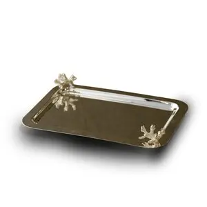 MARLETH Solid Tray With Twin Coral Handles – Ocean-inspired Serving Tray - Silver